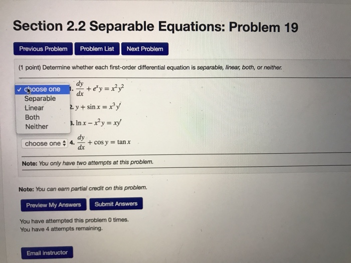 Solved Section 2.2 Separable Equations: Problem 19 Previous | Chegg.com Solved Section 2.2 Separable Equations: Problem 19 Previous | Chegg.com