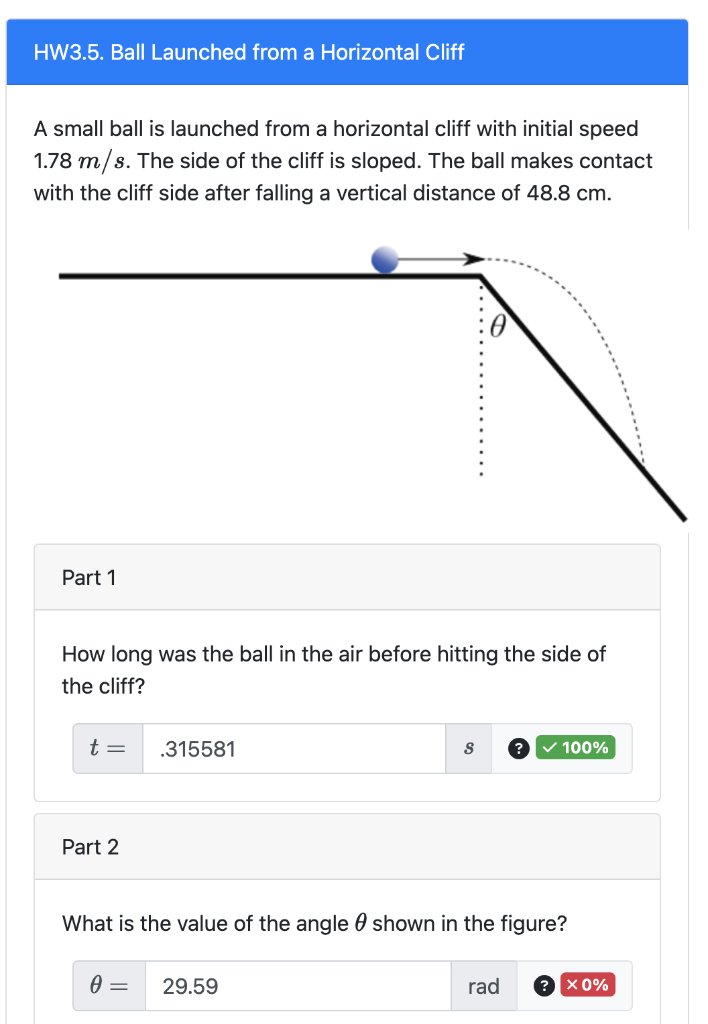 Solved HW3.5. Ball Launched from a Horizontal Cliff A small | Chegg.com