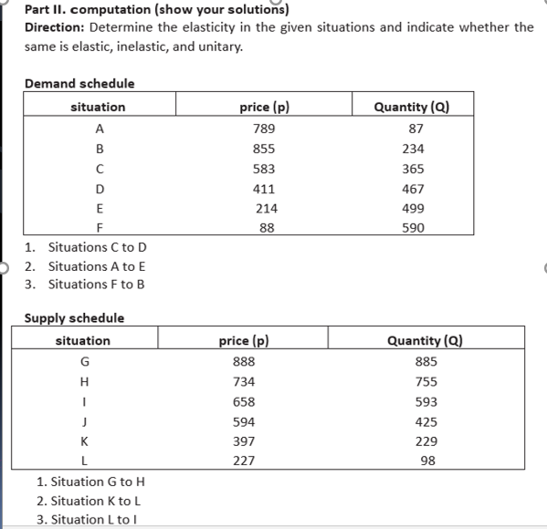 Solved Part II. computation (show your solutions) Direction: | Chegg.com