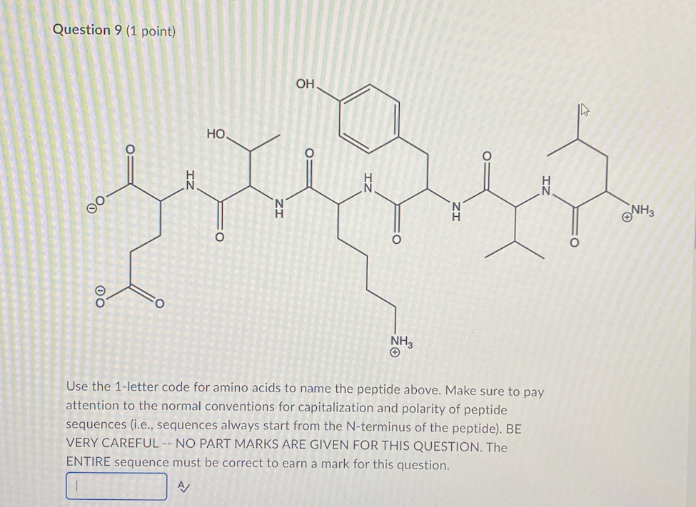 Solved Question 9 (1 point) Use the 1-letter code for amino | Chegg.com
