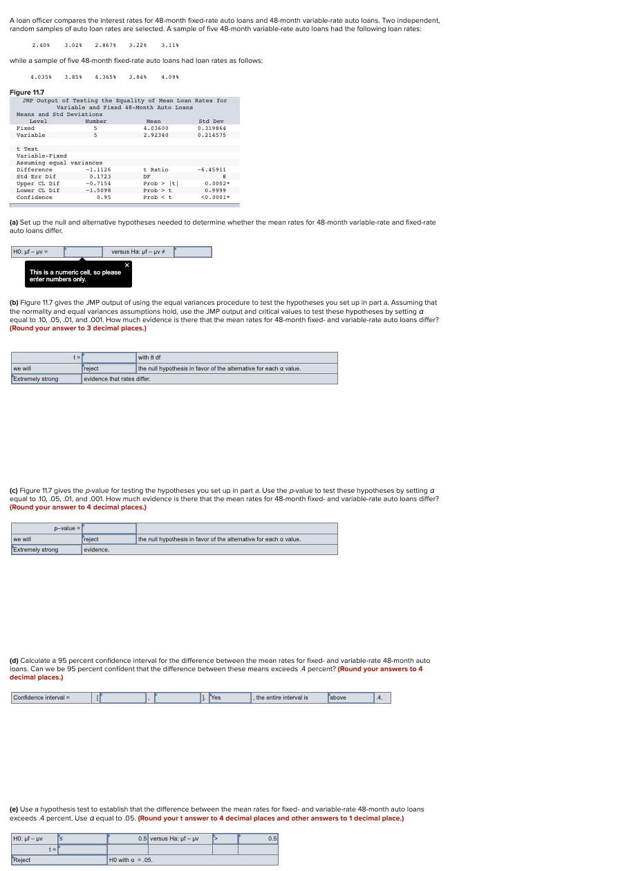 Solved A loan officer compares the interest rates for | Chegg.com