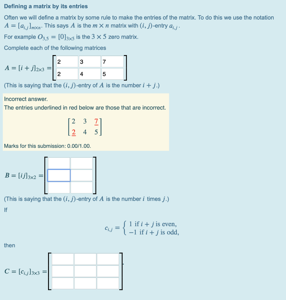 Solved Defining a matrix by its entries Often we will define | Chegg.com