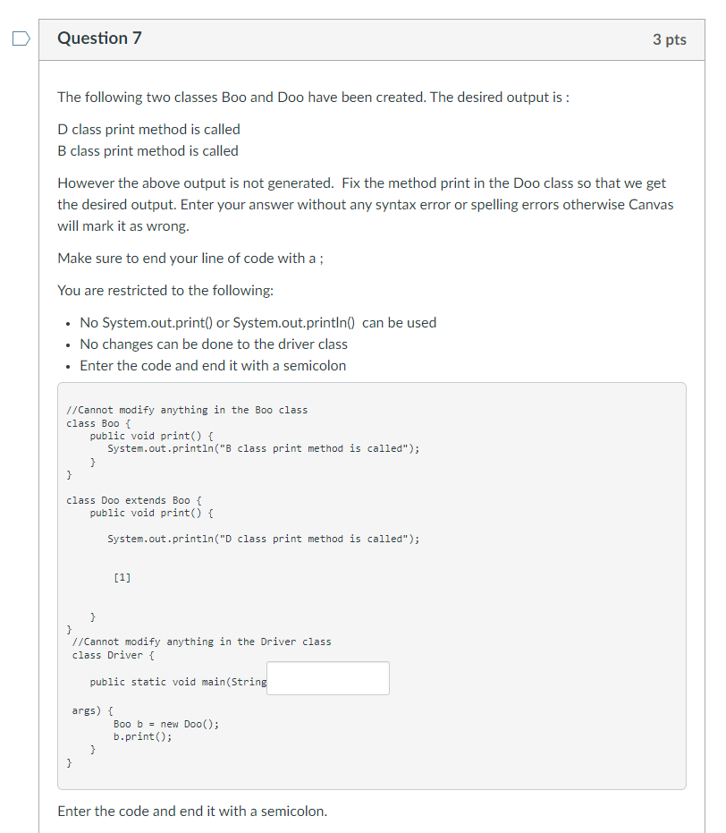 Solved Question 7 3 pts The following two classes Boo and | Chegg.com