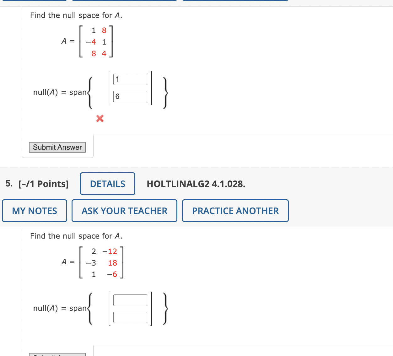 Solved Find the null space for A. | Chegg.com