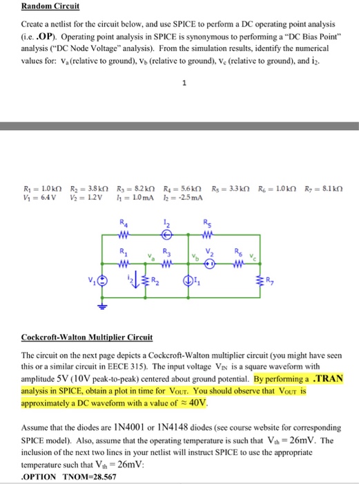 Solved Andom Circuit Create A Netlist For The Circuit Below 