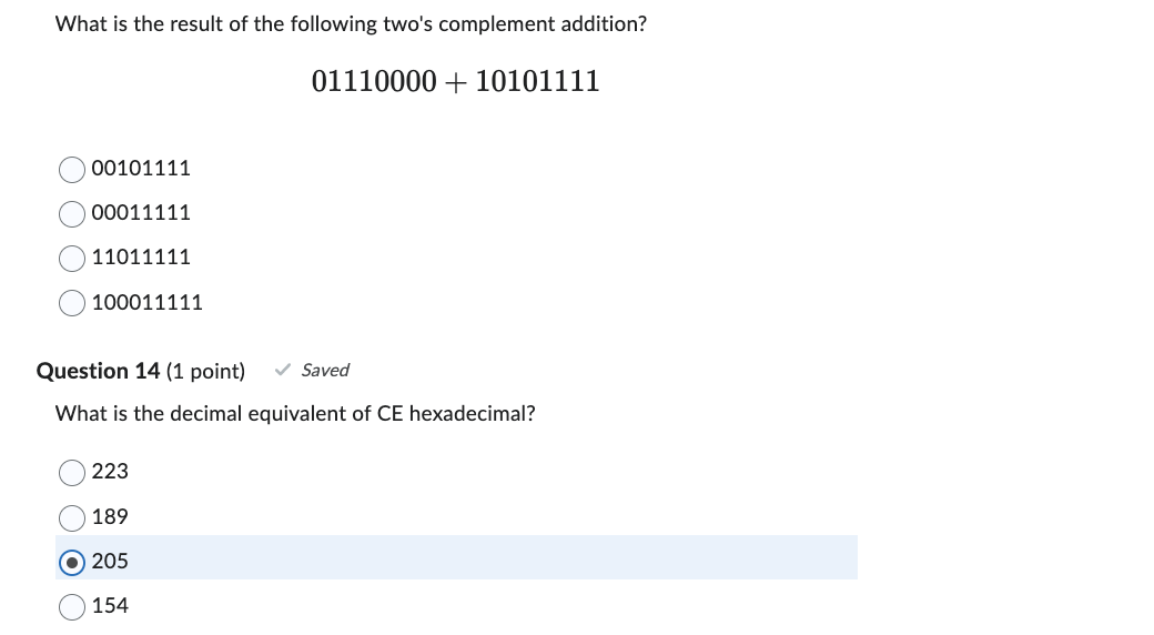 Solved What is the result of the following two's complement | Chegg.com