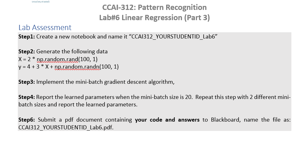 Solved University of CCA1-312: Pattern Recognition Lab#6 | Chegg.com
