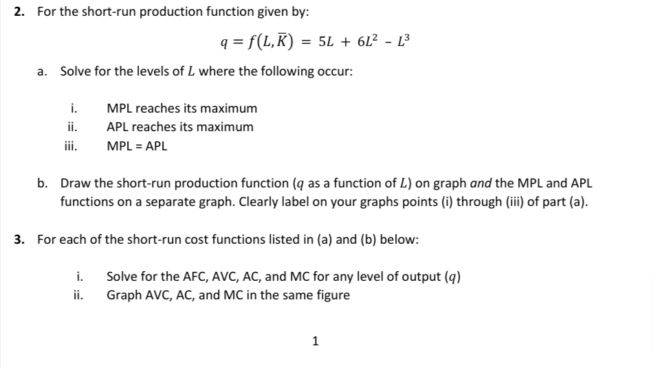 2. For the short-run production function given by: | Chegg.com