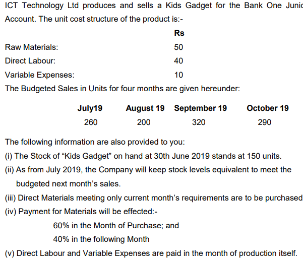 ICT Technology Ltd produces and sells a Kids Gadget | Chegg.com