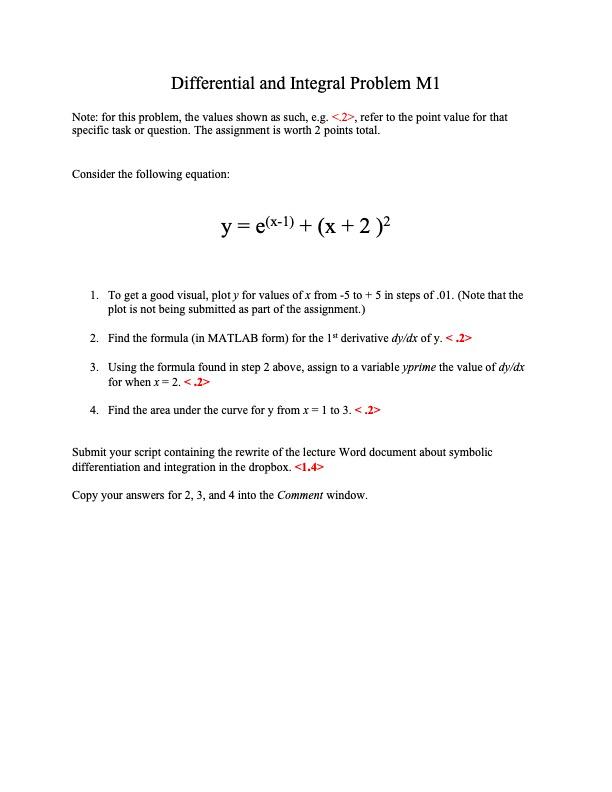 Solved Differential and Integral Problem MI Note: for this | Chegg.com