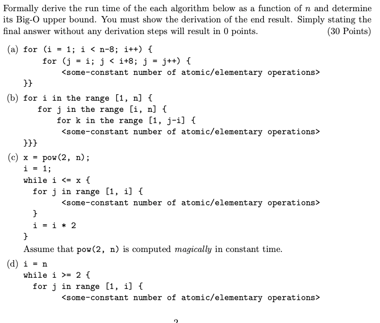 Solved Formally derive the run time of the each algorithm | Chegg.com