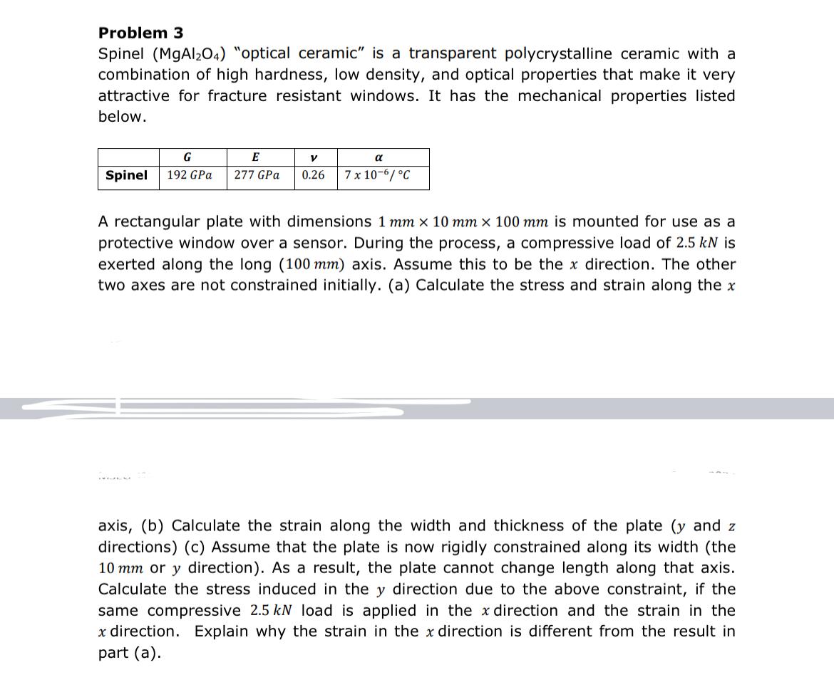 Solved Problem 3 Spinel (MgAl2O4) "optical ceramic" is a | Chegg.com