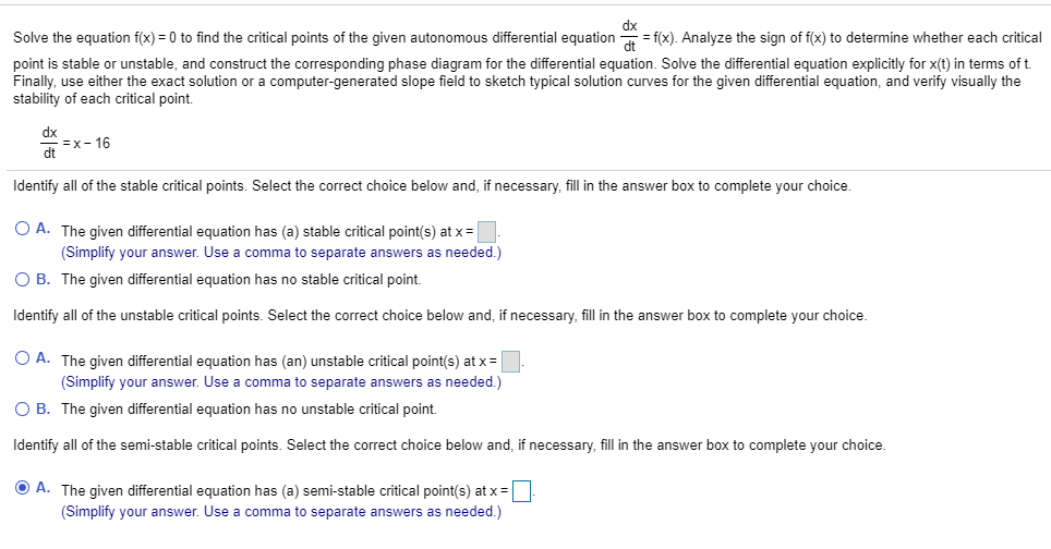 Solved Solve the equation f(x) = 0 to find the critical | Chegg.com