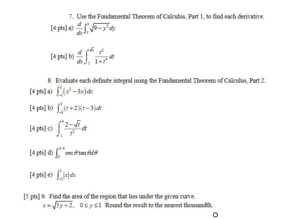 Solved 7. Use the Fundamental Theorem of Calculus, Part 1, | Chegg.com