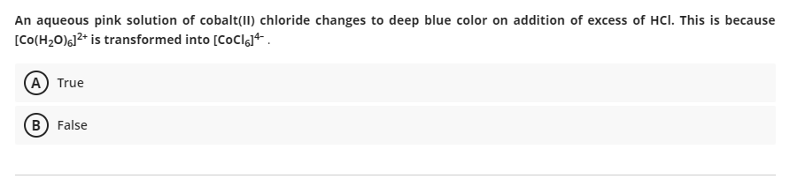 Solved An aqueous pink solution of cobalt(II) chloride | Chegg.com