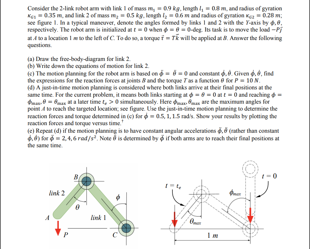 Solved Consider the 2-link robot arm with link 1 of mass my | Chegg.com