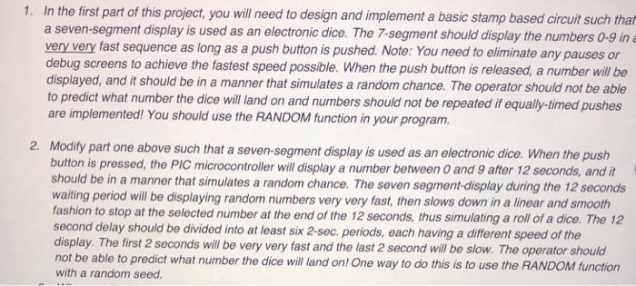 Solved 1. In the first part of this project, you will need | Chegg.com