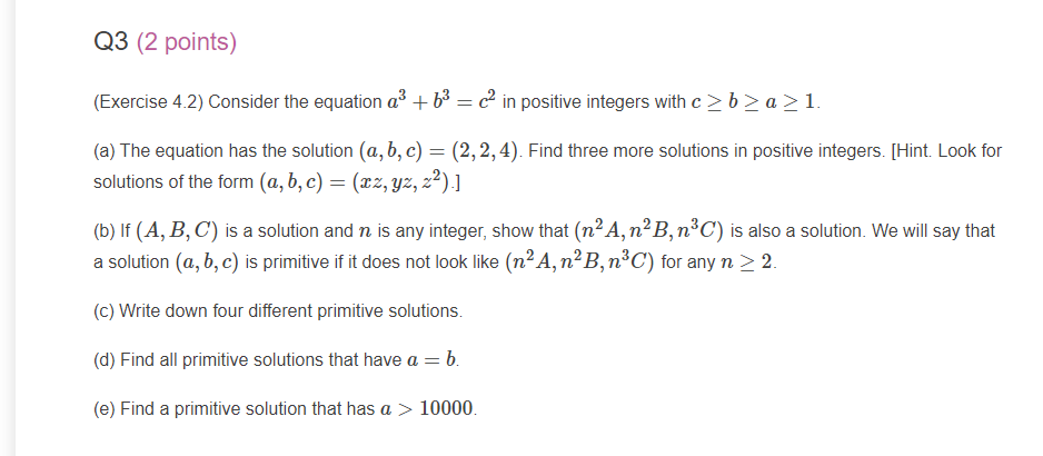 Solved Q3 (2 points) (Exercise 4.2) Consider the equation a² | Chegg.com