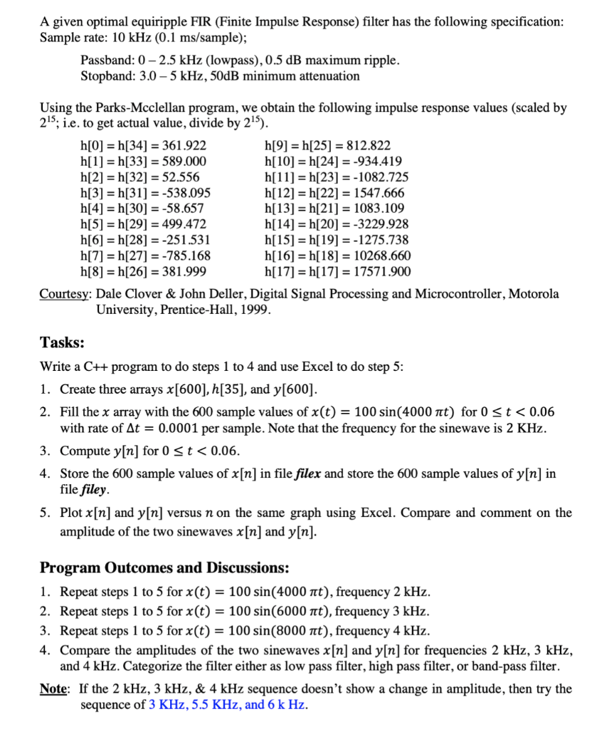 Solved Introduction: An FIR (Finite Impulse Response) filter | Chegg.com