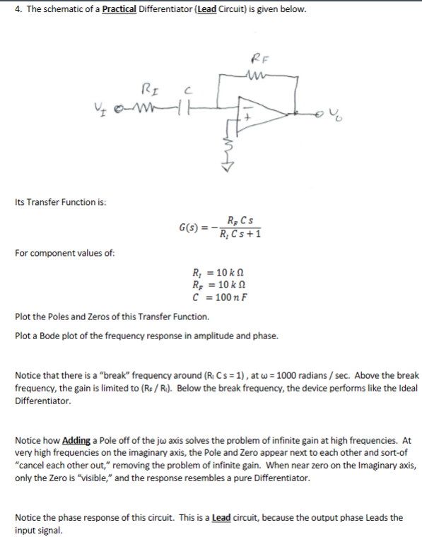 Solved The schematic of a Practical Differentiator (Lead | Chegg.com