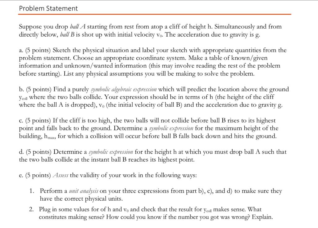 Solved Suppose you drop ball A starting from rest from atop | Chegg.com