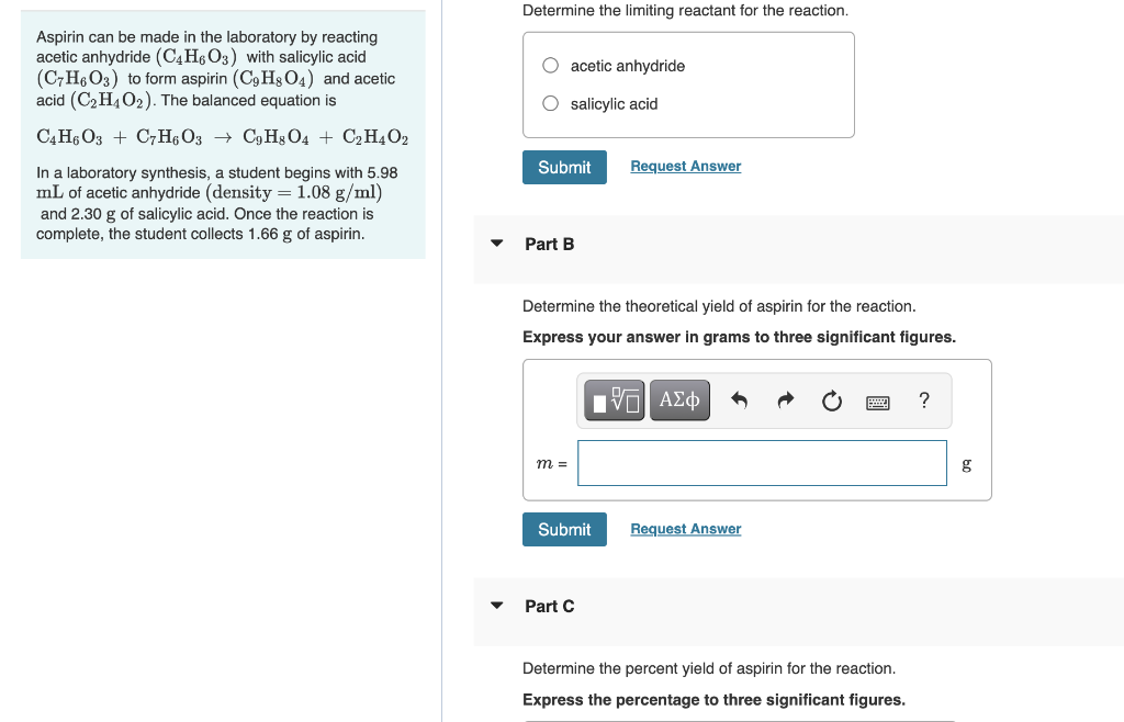 Solved Determine the limiting reactant for the reaction. | Chegg.com