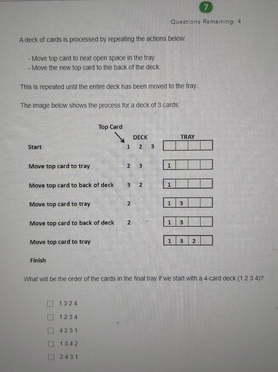 Solved A deck of cards is processed by repeating the actions | Chegg.com