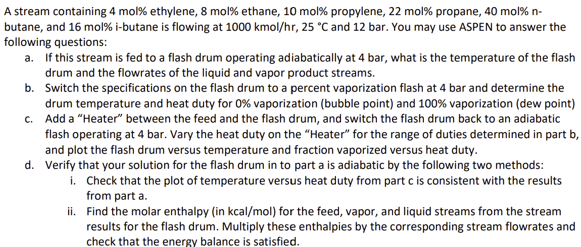 Solved A stream containing 4 ﻿mol% ﻿ethylene, 8 ﻿mol% | Chegg.com