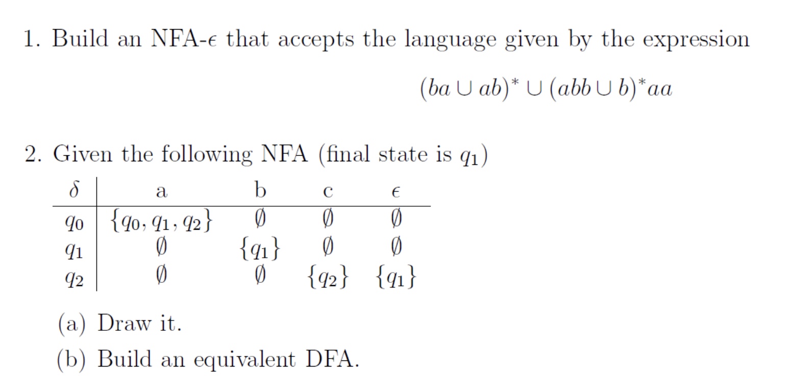 Solved 1. Build an NFA- ϵ that accepts the language given by | Chegg.com