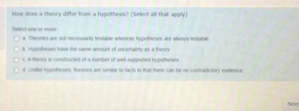 Solved How Does A Theory Differ From A Hypothesis Select 3680