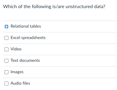 Solved Which of the following is/are unstructured data? O | Chegg.com