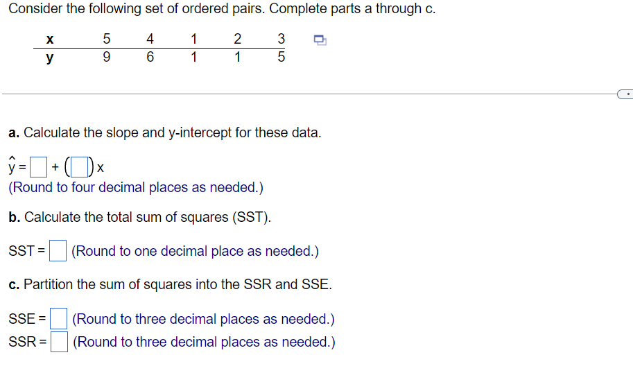 Solved Consider the following set of ordered pairs. Complete | Chegg.com