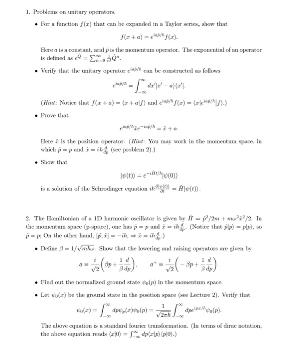 Solved 1. Problems on unitary operators. For a function f(r) | Chegg.com