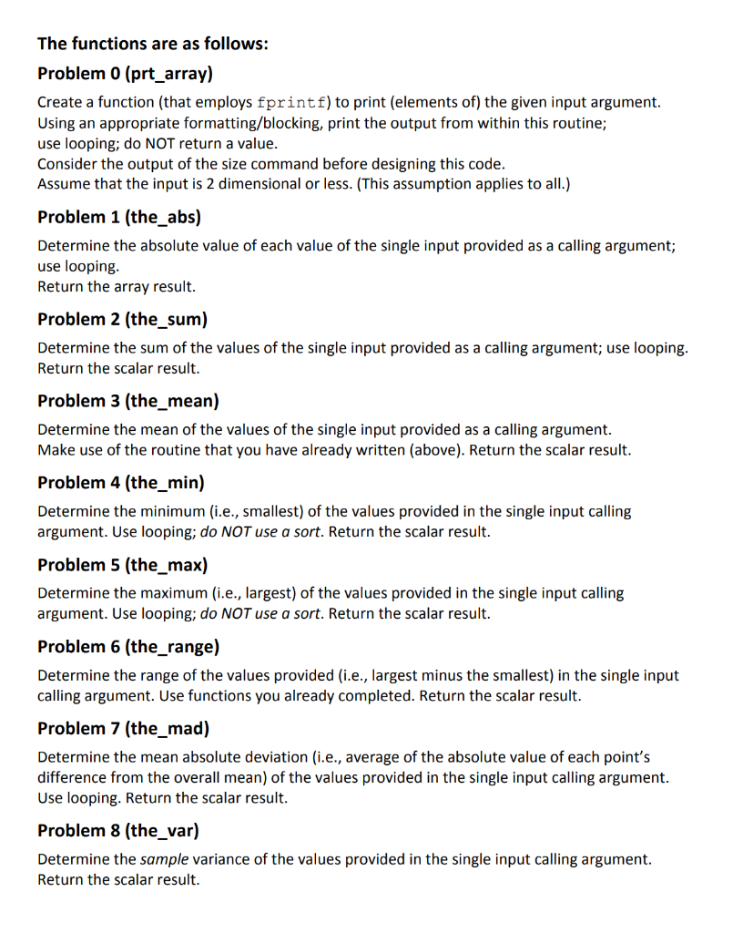 Solved The functions are as follows: Problem 0 (prt_array) | Chegg.com