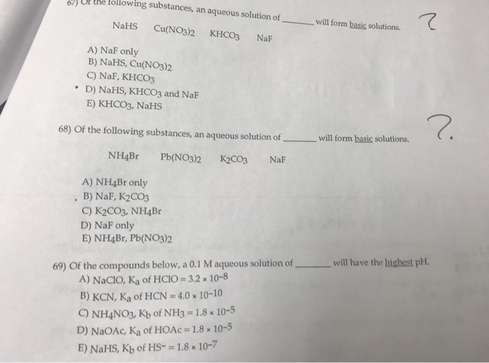 Solved Ul the tollowing substances, an aqueous solution of | Chegg.com