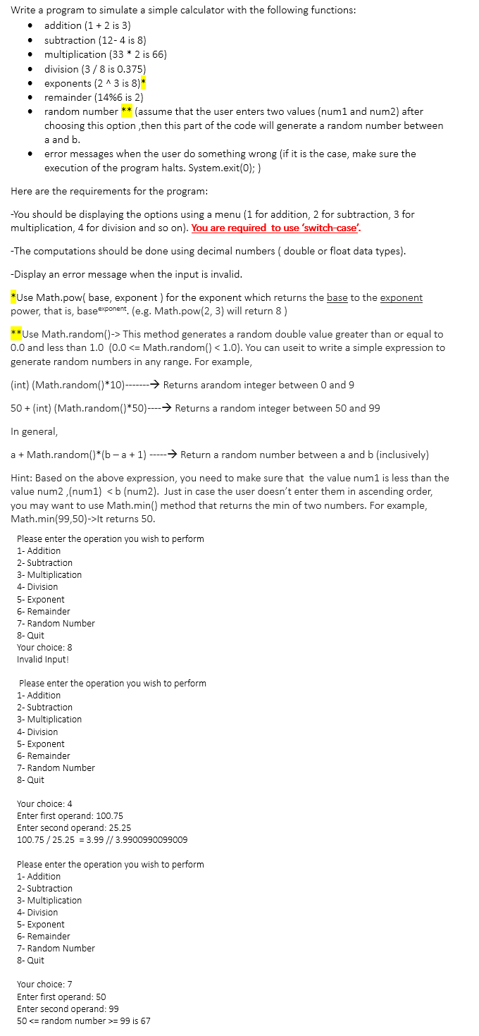 Solved Write a program to simulate a simple calculator with | Chegg.com
