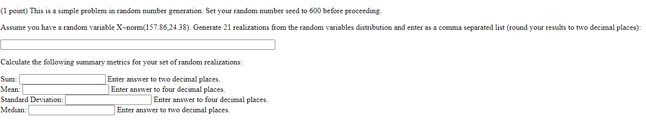 Solved (1 point) This is a simple problem in random number | Chegg.com