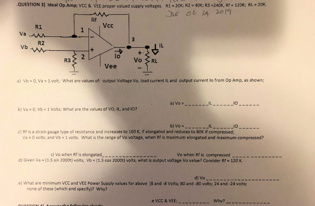 Solved Ideal OPAMP VCC and VEE proper valued supply voltage | Chegg.com