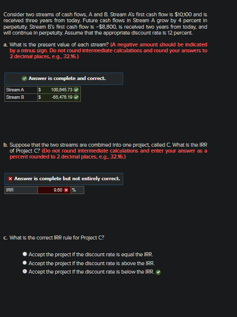 Solved Consider two streams of cash flows, A and B. Stream | Chegg.com