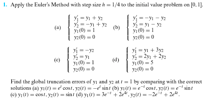 Solved 1. Apply the Euler's Method with step size h=1/4 to | Chegg.com