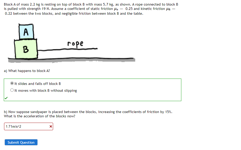 Solved Block A of mass 2.2 kg is resting on top of block B | Chegg.com