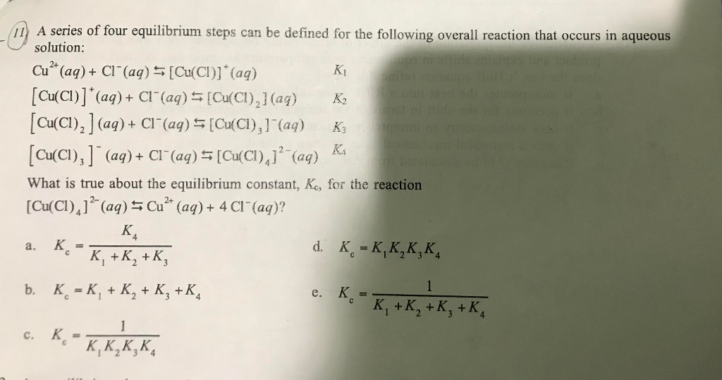 Solved A series of four equilibrium steps can be defined for | Chegg.com