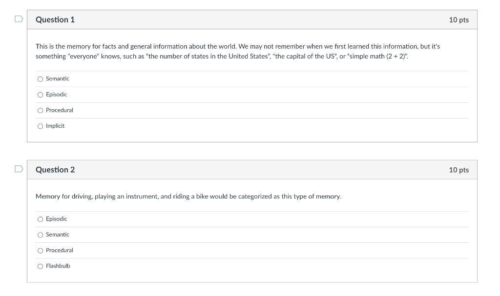 Solved Question 1 10 pts This is the memory for facts and | Chegg.com