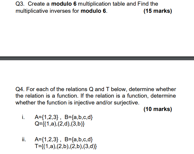 Solved Q3. Create a modulo 6 multiplication table and Find | Chegg.com