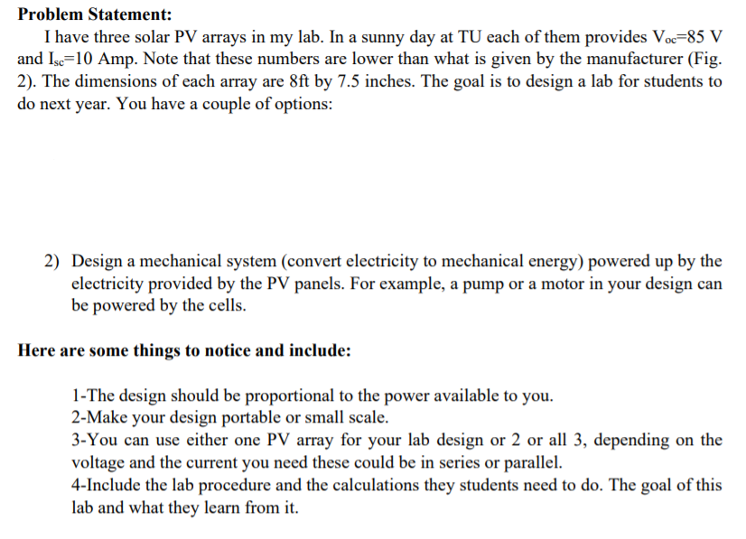 Problem Statement: I have three solar PV arrays in my | Chegg.com