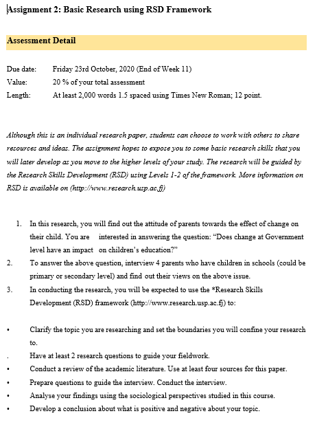 Assignment 2: Basic Research using RSD Framework | Chegg.com