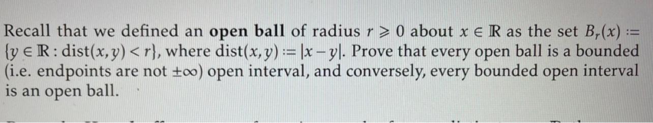 Solved Recall that we defined an open ball of radius r⩾0 | Chegg.com