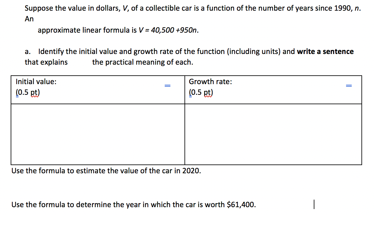 Solved Suppose the value in dollars, V, of a collectible car | Chegg.com