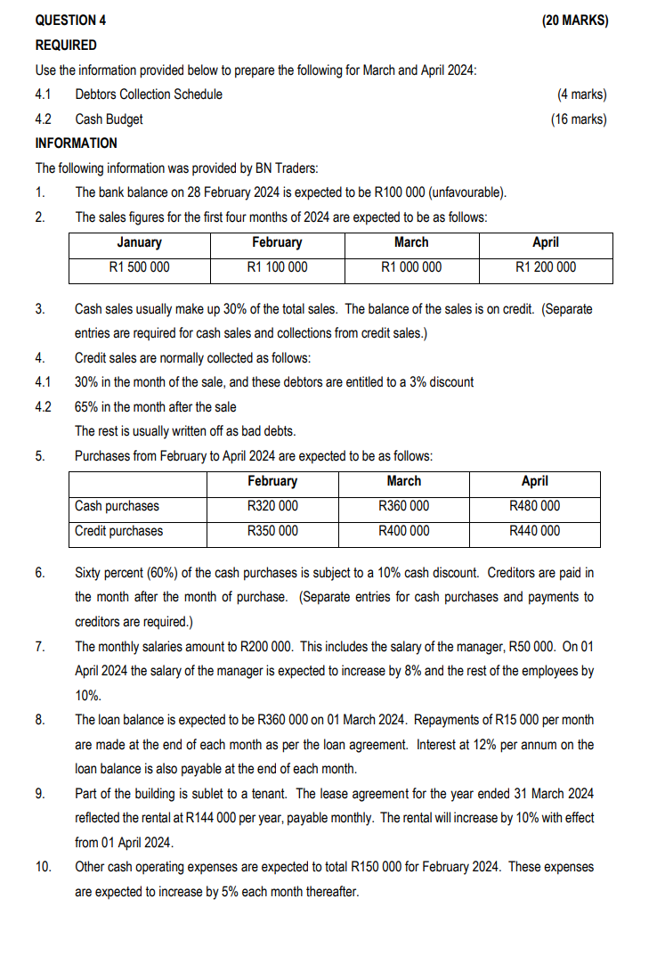 Solved QUESTION 4 (20 MARKS) REQUIRED Use the information | Chegg.com