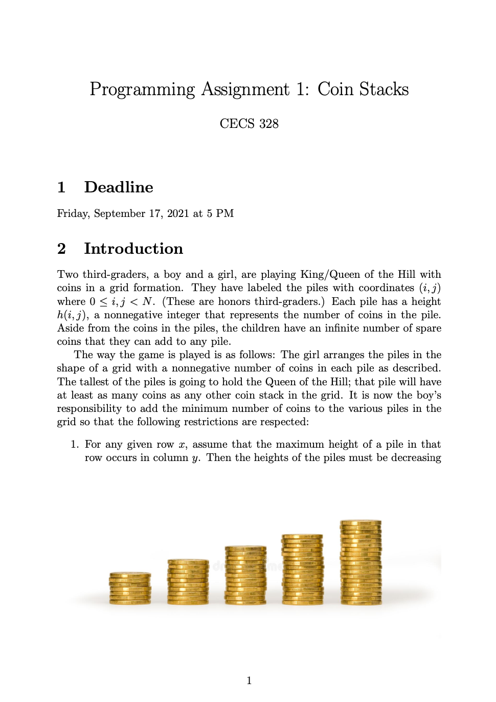 Solved Programming Assignment 1: Coin Stacks CECS 328 1 | Chegg.com